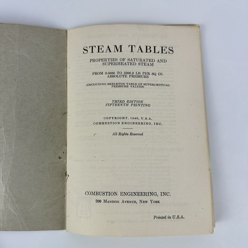 1940 Combustion Engineering Book Steam Tables Properties Saturated ...
