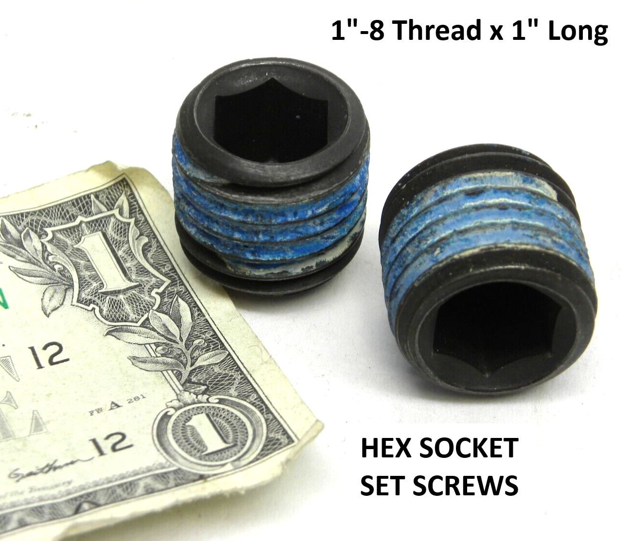 (2-pcs) 1"-8 X 1" Socket Set Screw Cup Point with 3M 2353 Blue Nylon ...