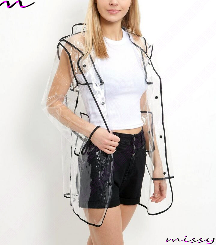 NEW Ladies WATERPROOF COAT Festival Transparent Rain Mac Jacket SIZE 8 ...