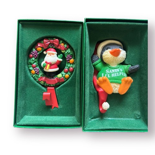 Hallmark Stocking Hanger Holders Vintage Christmas Penguin & Santa ...