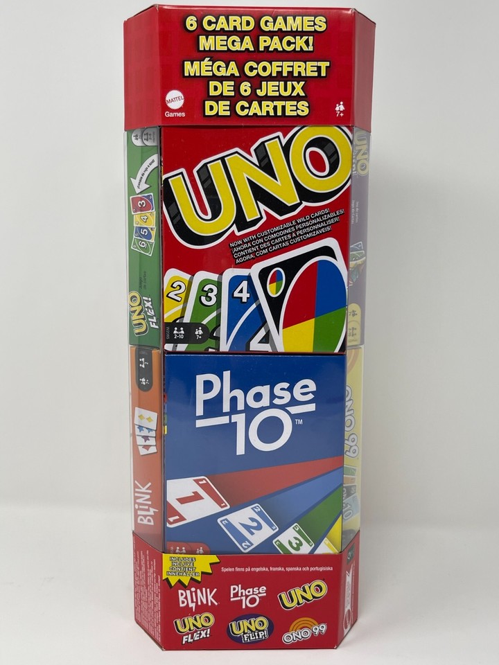 Mattel UNO Mega Pack Flip!, Ono 99, Flex! Phase 10, Blink, 6 Card Games ...