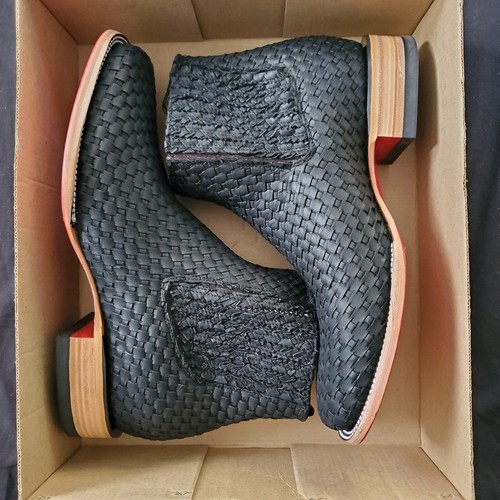 Alfa Western Black Basketweave Botin Handcrafted Leather Square Toe ...