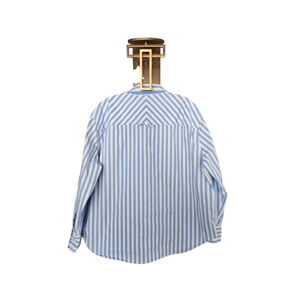 AYR Women's Blue White The Deep End Button Down Shirt Blue Stripe Size ...