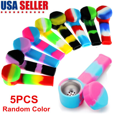 5PCS 3.4'' Mini Silicone Smoking Hand Pipe with Metal Bowl & Cap Lid ...