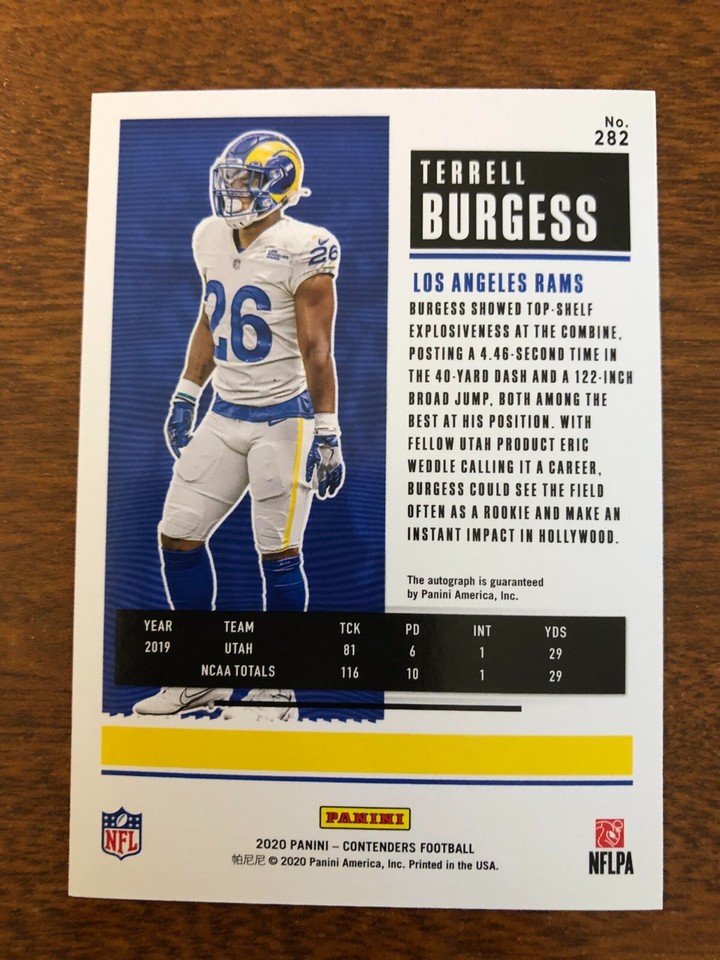Terrell Burgess 2020 Panini Contenders Auto Autograph Signed Rams Utah ...