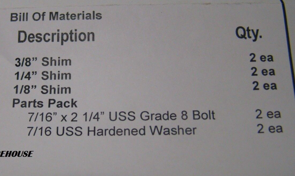 FORD F250 F350 2-PIECE DRIVESHAFT ALIGNMENT SHIM KIT 2-8" LIFT ...