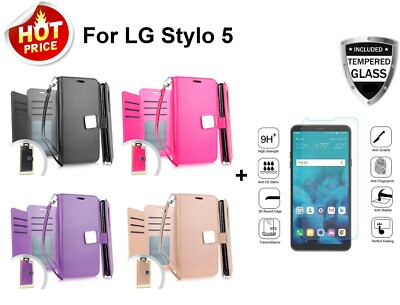 For LG Stylo 5 / 5 Plus Leather Wallet Phone Case Cover Flip Stand ...