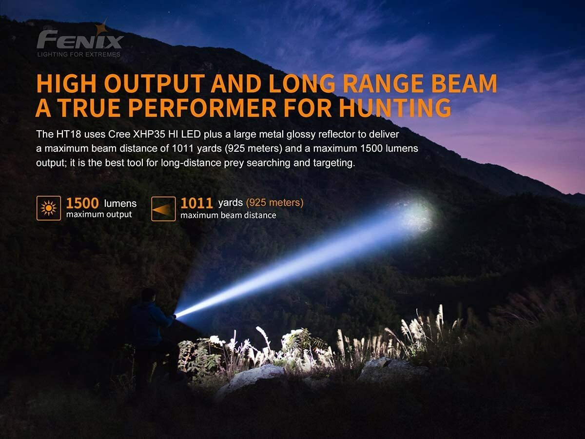 Fenix HT18 1500 Lumen 1011 Yards Long-Range Rechargeable Hunting Flashlight