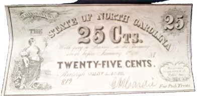 1863 State of North Carolina 25 Cent Note - Civil War Era CUR-0028 | eBay
