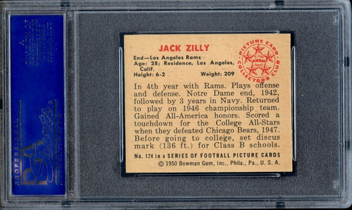 1950 Bowman #124 Jack Zilly PSA 8 Nice! Los Angeles Rams 7676 | eBay