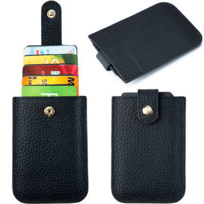 Credit Card Holder Wallet with Pull Tabs Slim Leather RFID Blocking ...