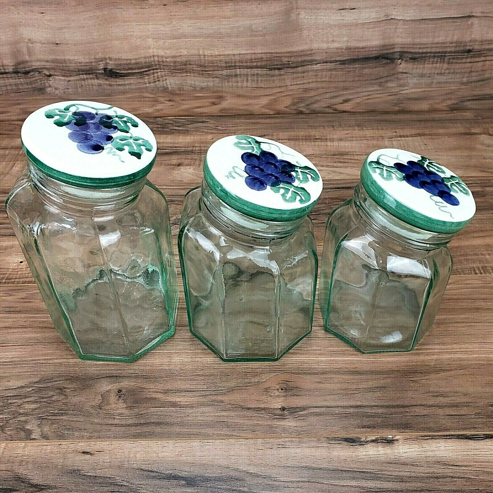 Vintage Green Glass Tilt Octagon Canister Set Made In Italy Grape ...