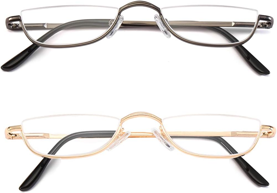 Half Frame Reading Glasses, Half Metal Moon Readers for Women Men 2 ...