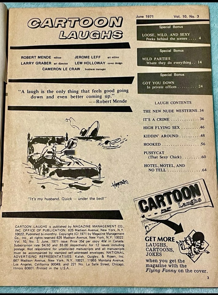 Vintage CARTOON LAUGHS Comic Magazine / June 1968 Adult Humor Cartoons ...