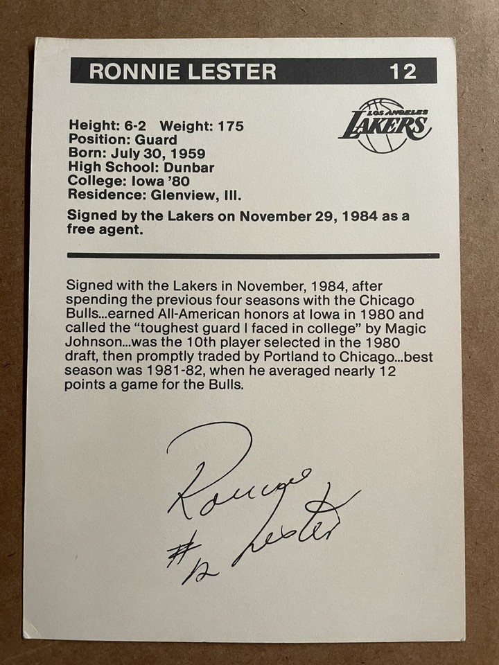 1984-85 BASF Los Angeles Lakers Ronnie Lester | eBay