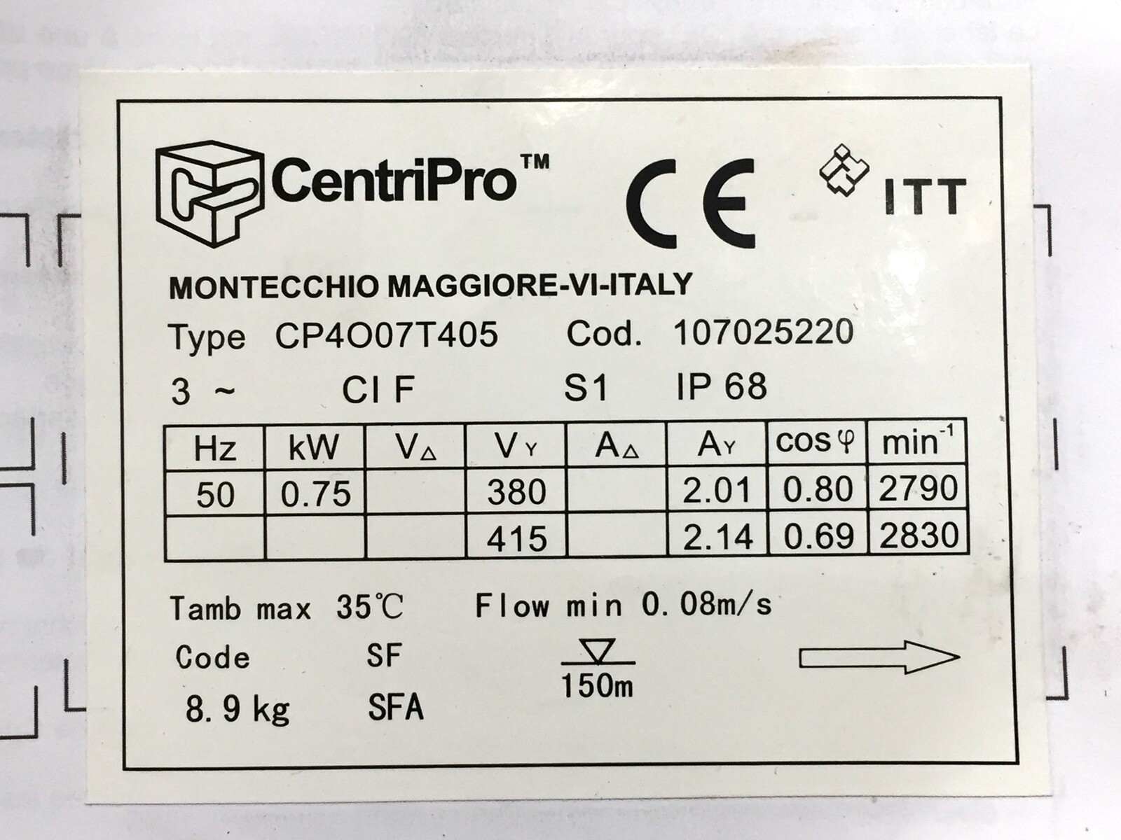 CentriPro 107025220 CP4O07T405 Submersible Pump Motor 4" 3Phase 0.75kW ...