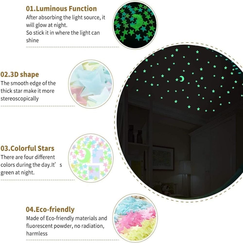 Colorful Luminous Wall Stickers Plastic Moon Glow Sticker Living Room ...