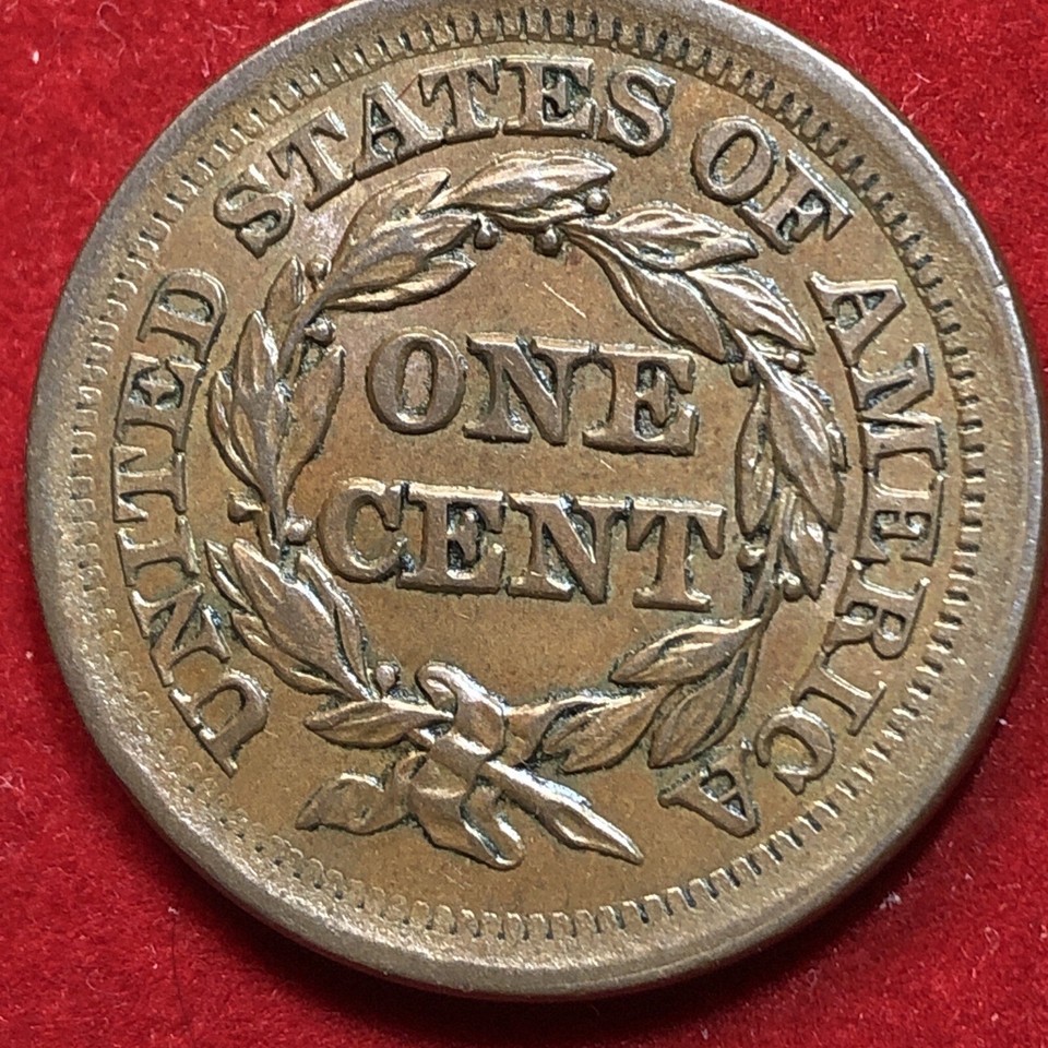1852 Braided Hair Large Cent, N-12 Struck Thru Grease Choice And V ...