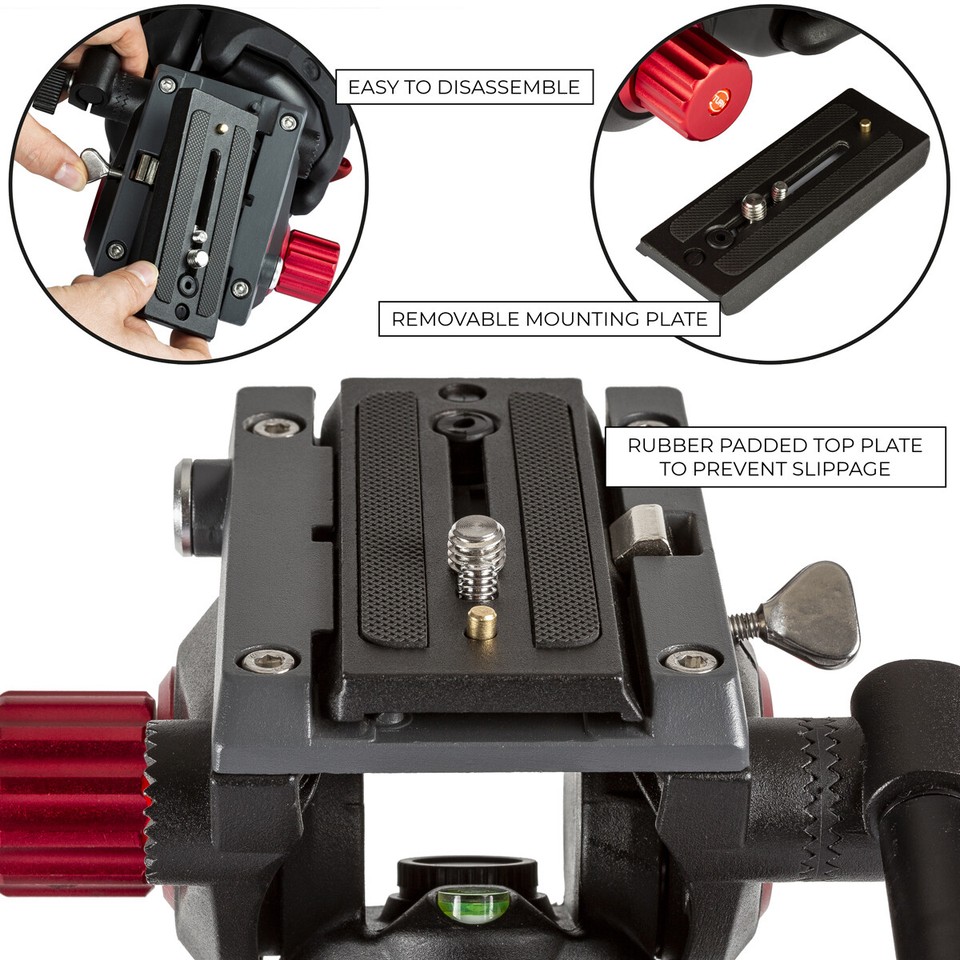 Portable Video Camera 72-inch 180cm 90 Degree Pivot Head Fluid Pan Tilt ...
