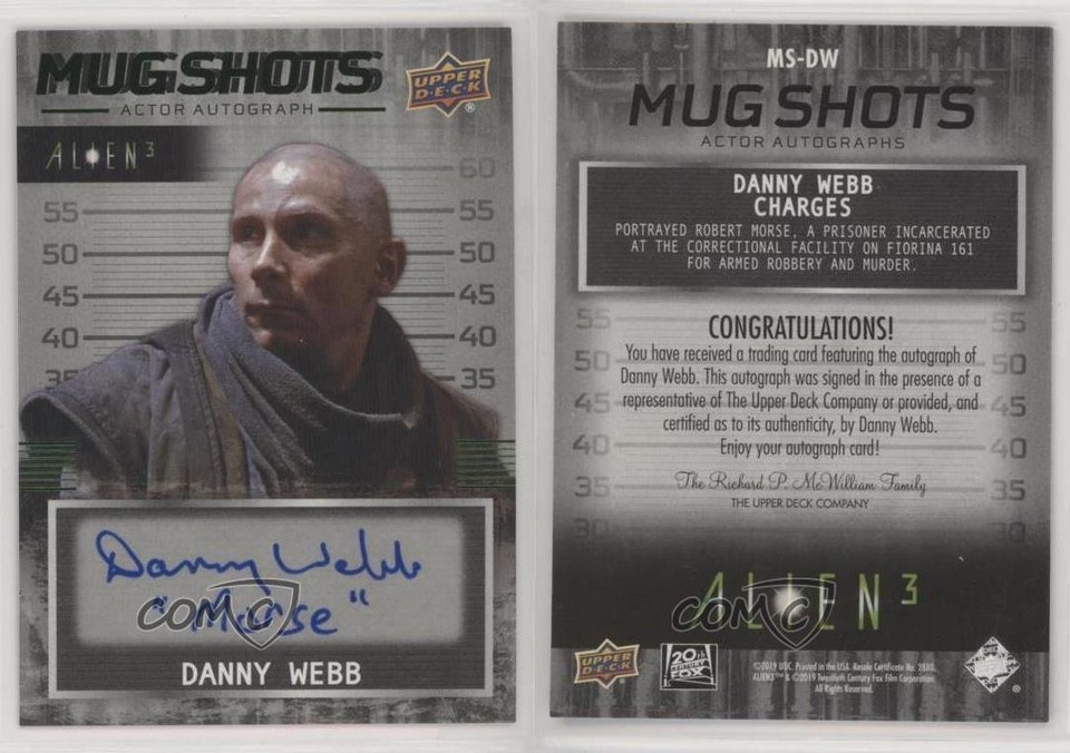 2021 Upper Deck Alien 3 Mug Shots Auto Green Danny Webb #MS-DW Auto ...