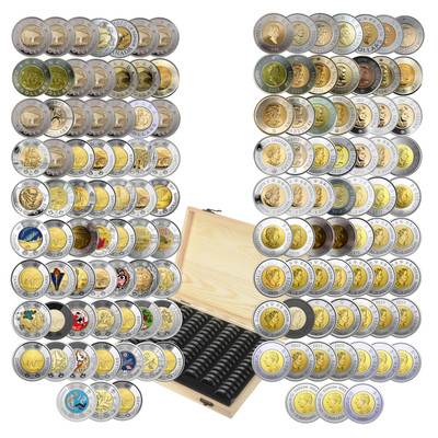 🇨🇦 Full Set Canada $2 Dollar Toonie Collection 66 Coin Wood Box Case ...