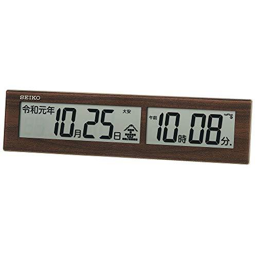 Seiko clock Table clock tea wood grain pattern radio wave digital ...