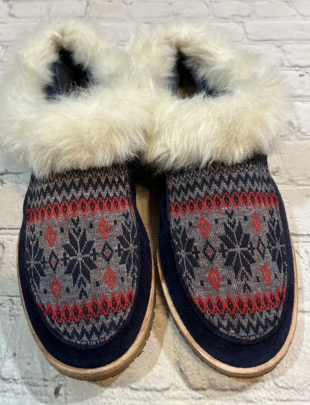 Splendid Slippers Size 6.5 House Shoes Faux Fur Blue Nordic SUEDE ...