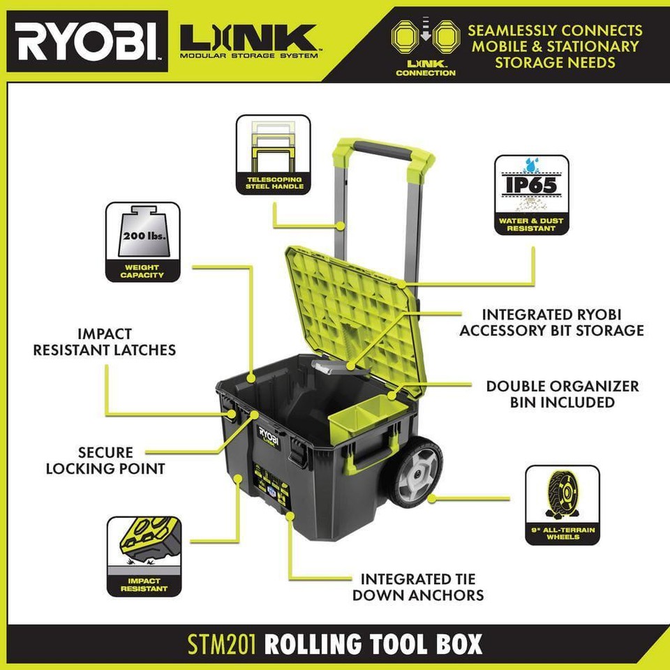 RYOBI LINK Lockable 22 in Rolling Modular Tool Box with 200 lbs ...
