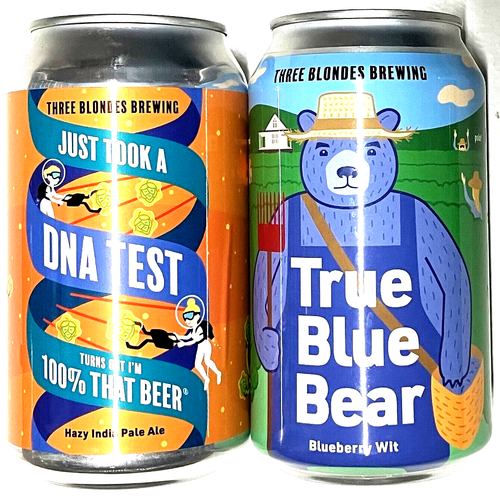 Three Blondes choice of DNA Test or True Blue Bear empty 12oz beer can ...