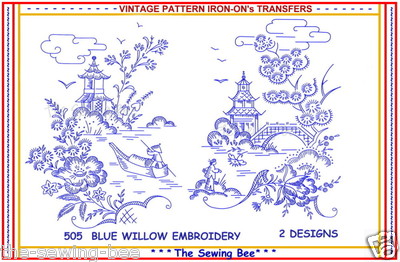 505 - 4 Blue Willow Oriental Embroidery Transfer pattern NEW! | eBay