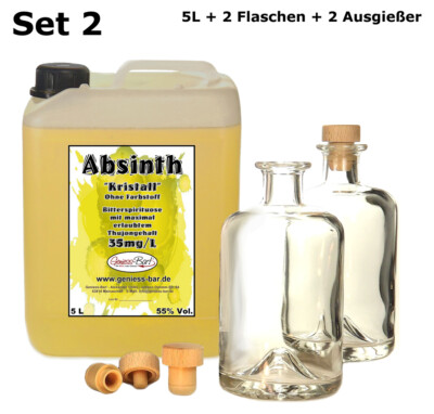 Absinth Gold Kristall 5 L ohne Farbstoff inkl 2 Flaschen 2 Ausgießer 55 ...