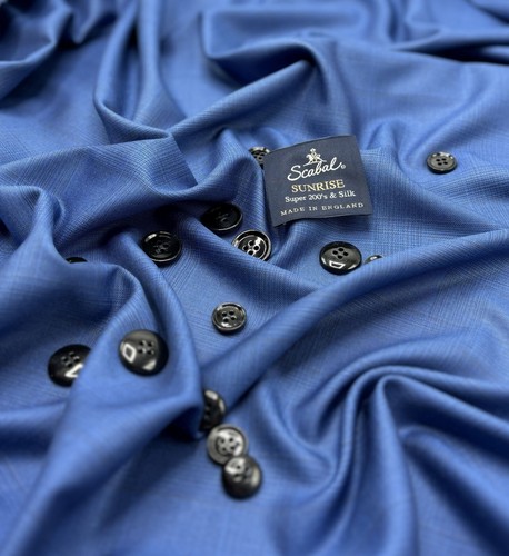 Blue Prince Of Wales Super 200s & Silk Suiting Fabric SUNRISE Scabal 3. ...