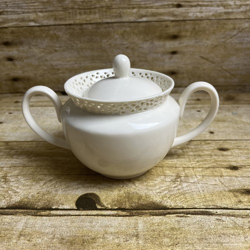 I. Godinger & Co China Ivory Lace Ecru Reticulated Lidded Sugar Bowl ...