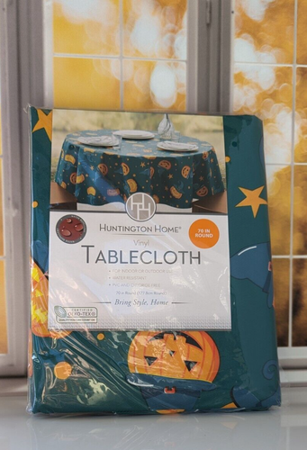 Huntington Home Vinyl Tablecloth 70 inch Round Halloween Jack O'Lantern ...