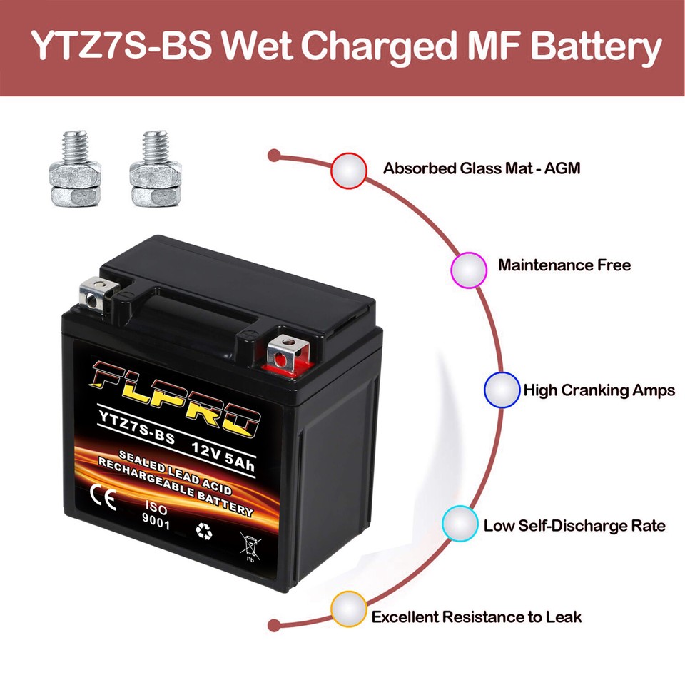 YTZ7S-BS Battery for Kawasaki KLX450R/ZX10R (non ABS)/ Suzuki DR-Z250 ...