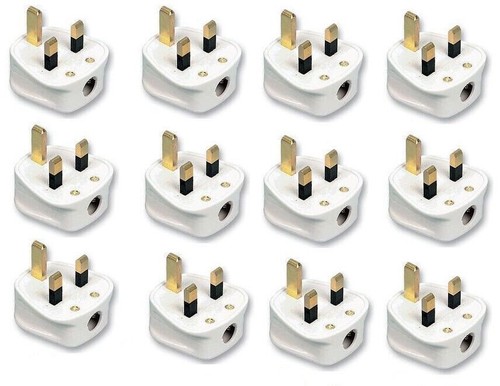 13 & 3 AMP UK 3 PIN FUSED BLACK WHITE MAINS PLUG 3A 13A 240 V SOCKET ...