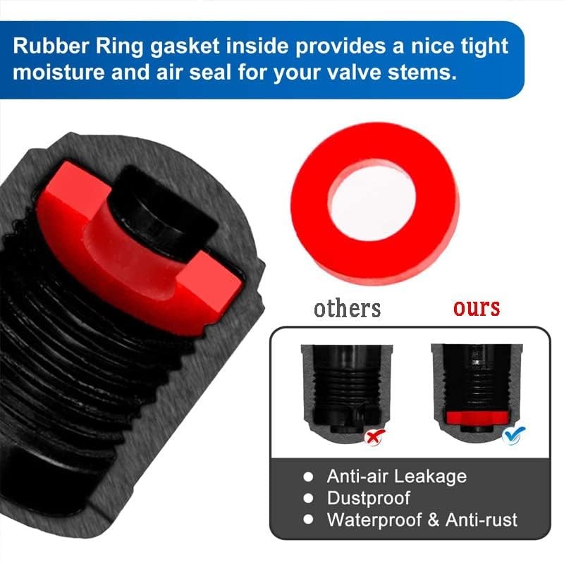 Pcs Tire Valve Stem Caps Upgraded Version with Sealing Ring for Car, 16 ...