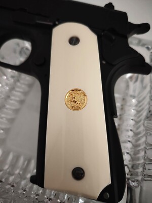 Colt bonded ivory 1911 grips gold metal medallion Government Commander ...