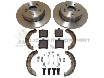 MERCEDES C180 C200 C220 REAR 2 BRAKE DISCS & PADS HANDBRAKE SHOES ...