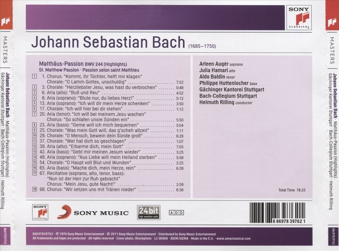 HELMUTH RILLING JOHANN SEBASTIAN BACH: MATTHÄUS-PASSION (HIGHLIGHTS ...
