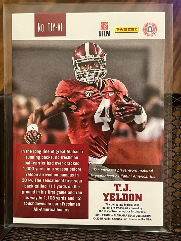 T.J. YELDON 2015 PANINI TEAM COLLECTION ALABAMA ROOKIE WORN JERSEY ...