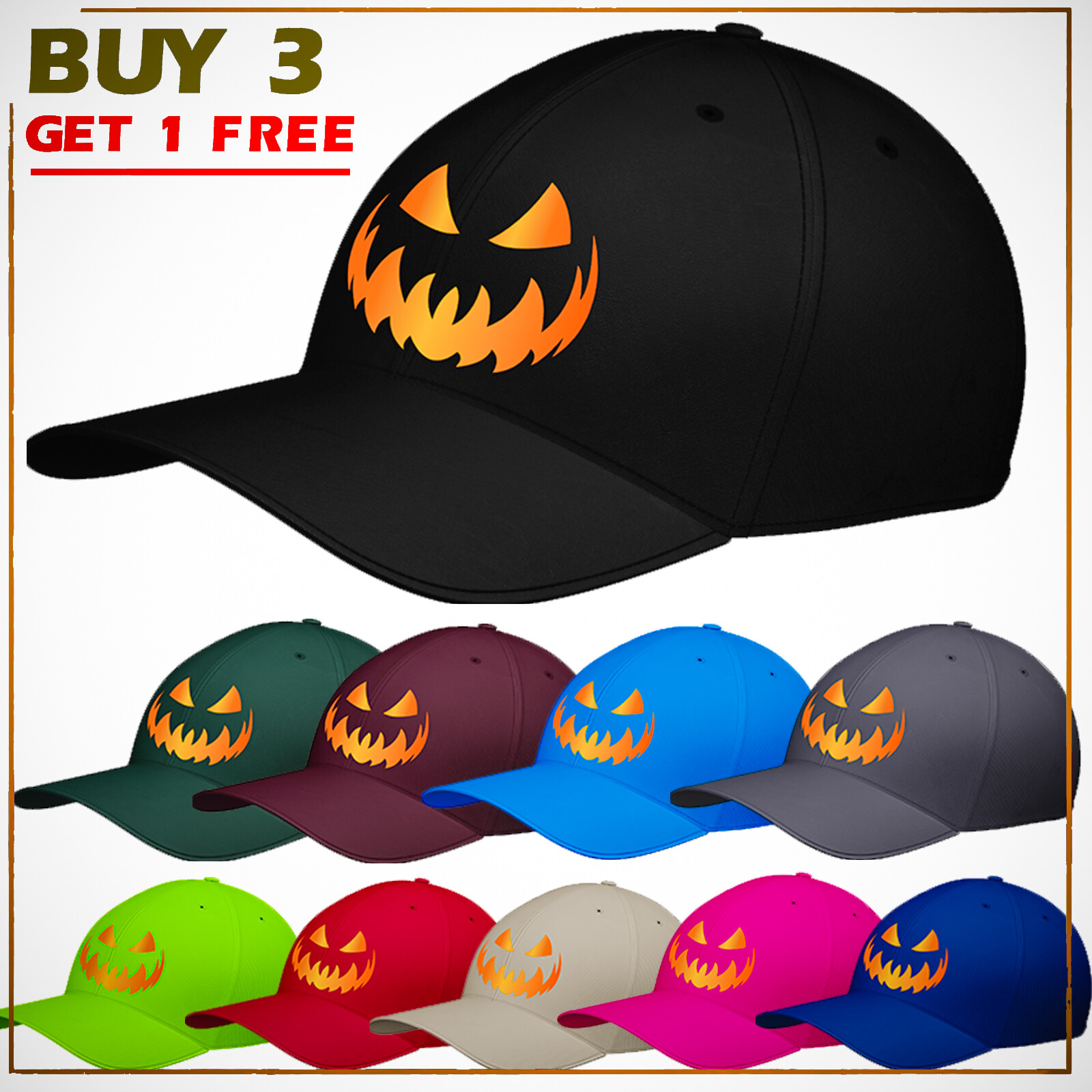 Halloween Pumpkin Face Baseball Cap Scary Horror Movie New USA Outdoor ...