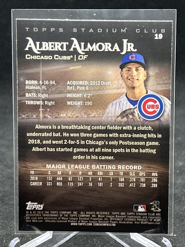 2019 Topps Stadium Club Black Foil #19 Albert Almora Jr. | eBay