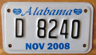 Alabama 2008 MOTORCYCLE DEALER License Plate SUPERB QUALITY # D 8240 | eBay