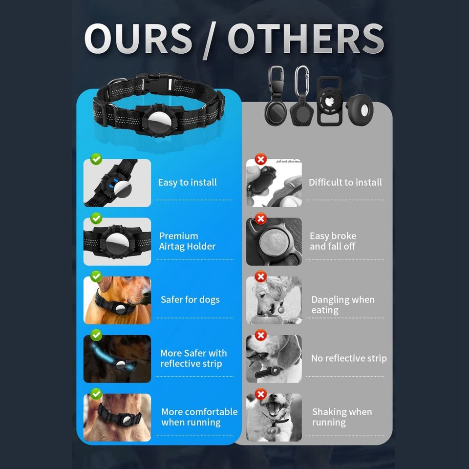 Dog Collar, Reflective Air Tag Dog Collar for - Adjustable Heavy3863 ...