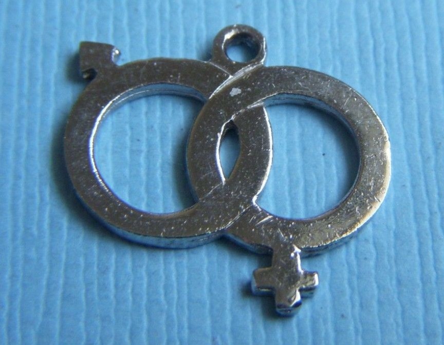 Vintage interlocking male and female symbols sterling charm | eBay