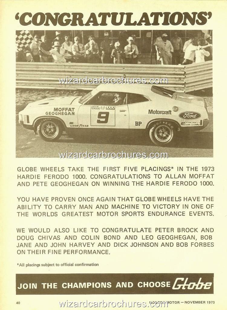1973 ALLAN MOFFAT XA GT BATHURST #9 A5 DISPLAY CARD BROCHURE BIANTE 1: ...