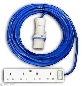 20 Metre Blue Caravan Hook Up / Extension Cable 2.5mm 16A Blue Plug ...