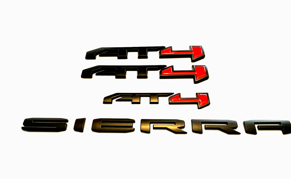 4PCS Matte Black Red AT4 Emblem Sierra Letters Fit GMC Sierra 1500 ...