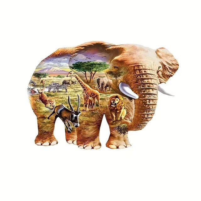 Elephant Shaped Wooden Jigsaw Puzzle for Adults 32cm x 42cm - Approx ...